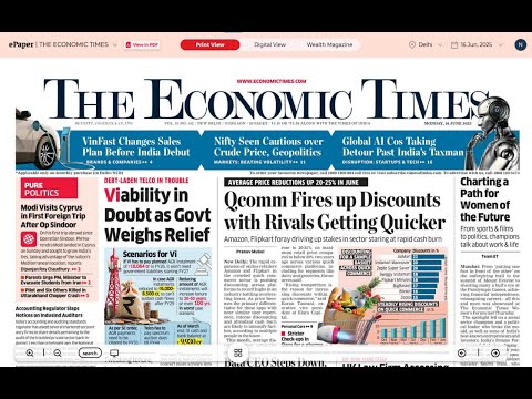16 June 2025 | The Economic Times Newspaper | Daily Finance & Business News Analysis