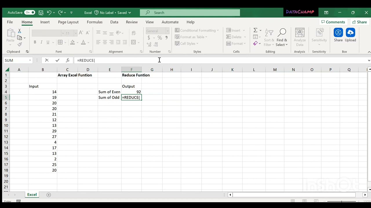 How to use Reduce function with lambda in Excel