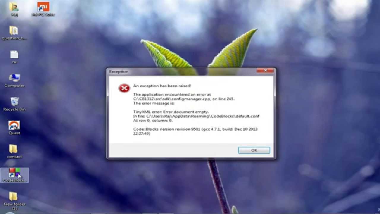 tinyxml error error document empty codeblocks fix