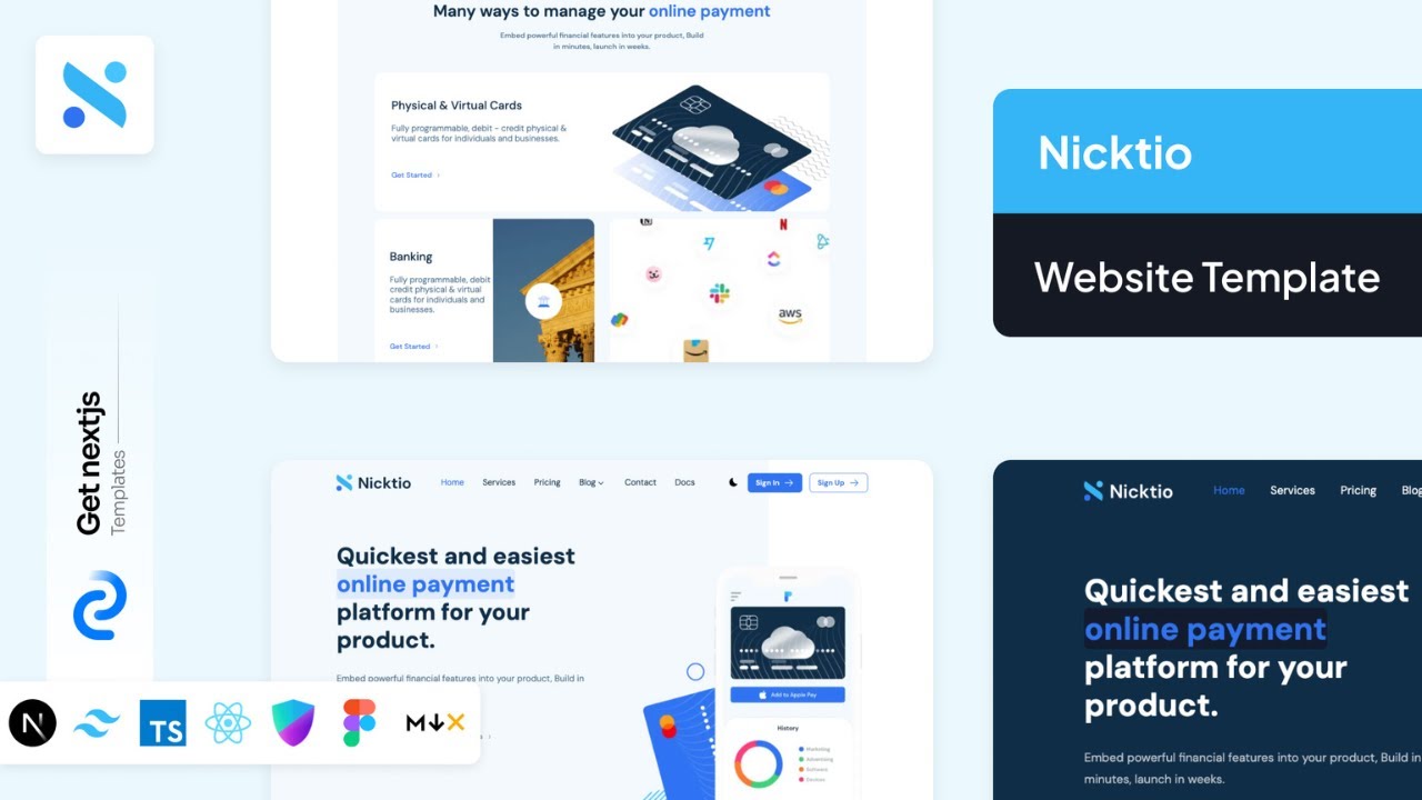 Nicktio NextJS Tailwind Website Template for Startups, Financial Services