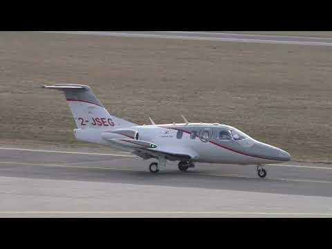 Channel Jet Eclipse 500 taxi and take off at airport Graz (GRZ) II 2-JSEG
