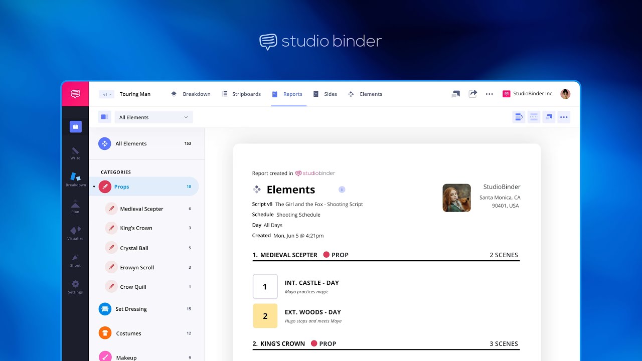 Script Breakdown Elements Lists in StudioBinder | Reports Tutorial