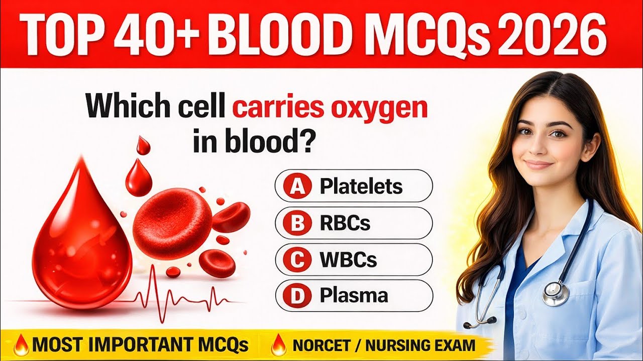 Blood MCQs with Answers | Anatomy Physiology of Blood | High Yield for Nursing Officer 2026 