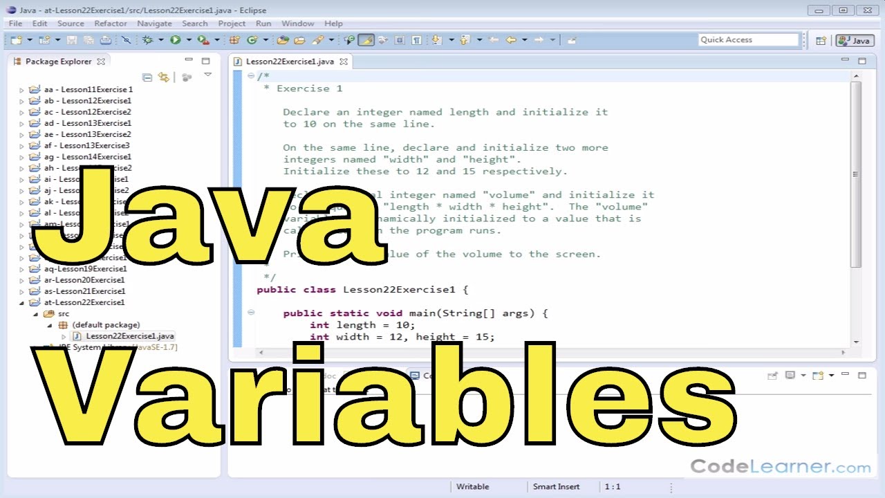 22x - Learn Java Initialize & Declare Variables - Exercise 1