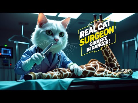 Real Cat Surgeon Saves Giraffe in Hospital Emergency #cat #aianimation #funny #viralvideo #trending