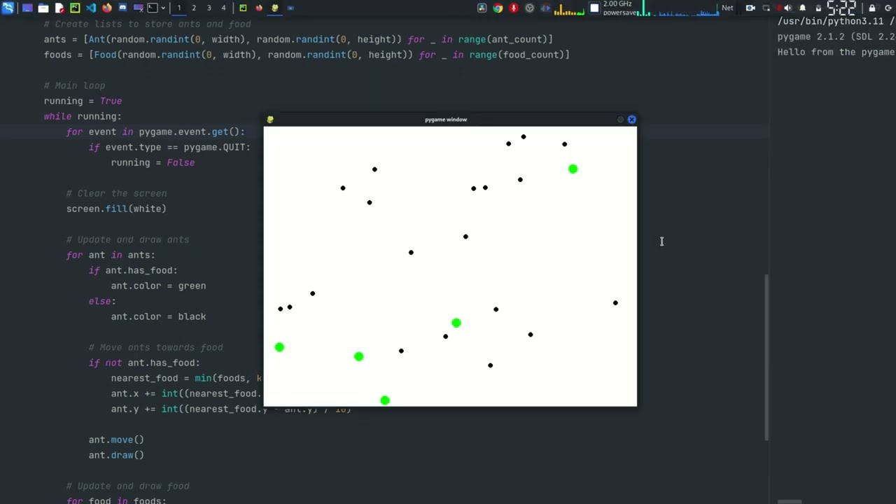 Ant Colony Simulation || Exploring Complex Behavior in Virtual Ant Colonies || Pygame in python