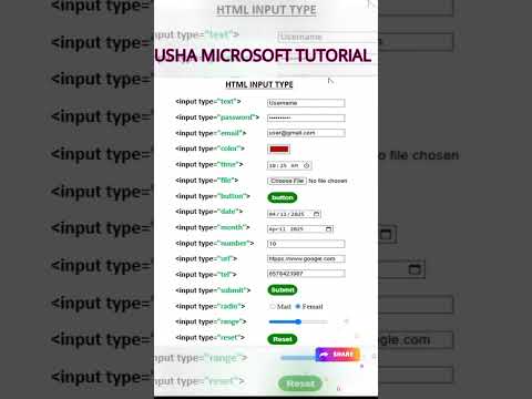html form input tags list ll #html #videos #shorts