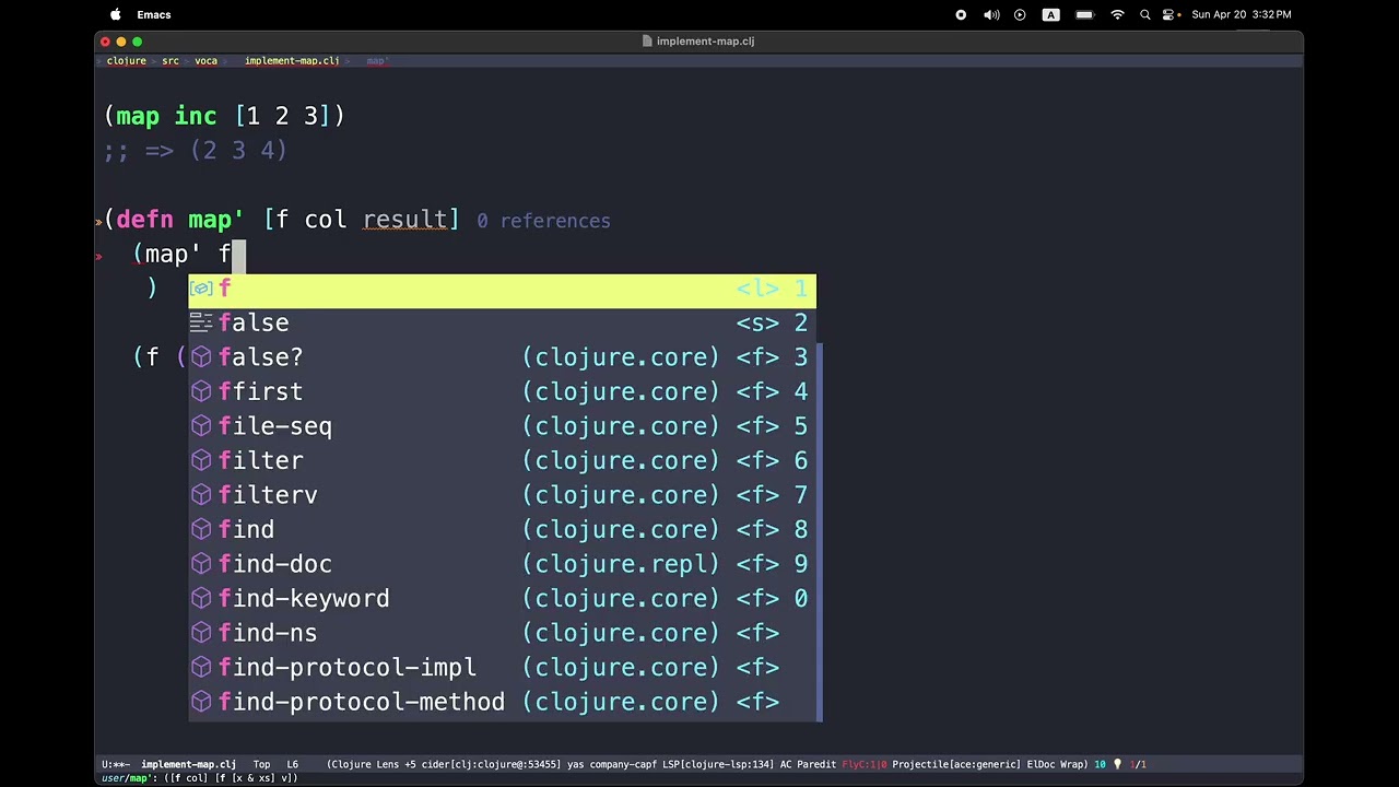 Let's implement map in Clojure