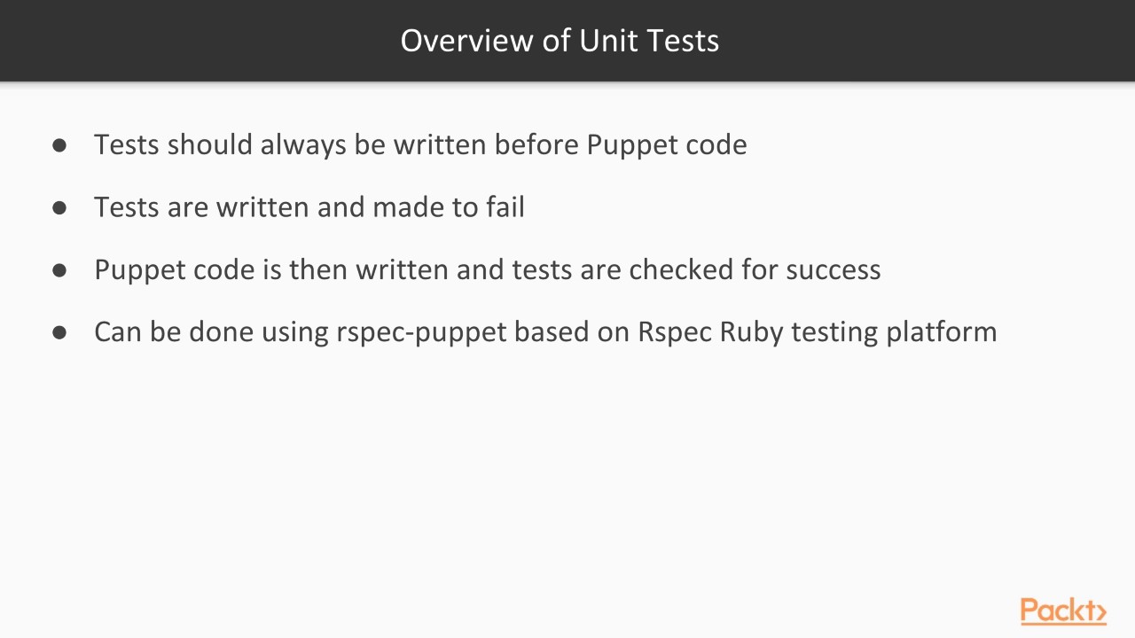 Puppet Essentials for Beginners : Overview of Module Testing | packtpub.com