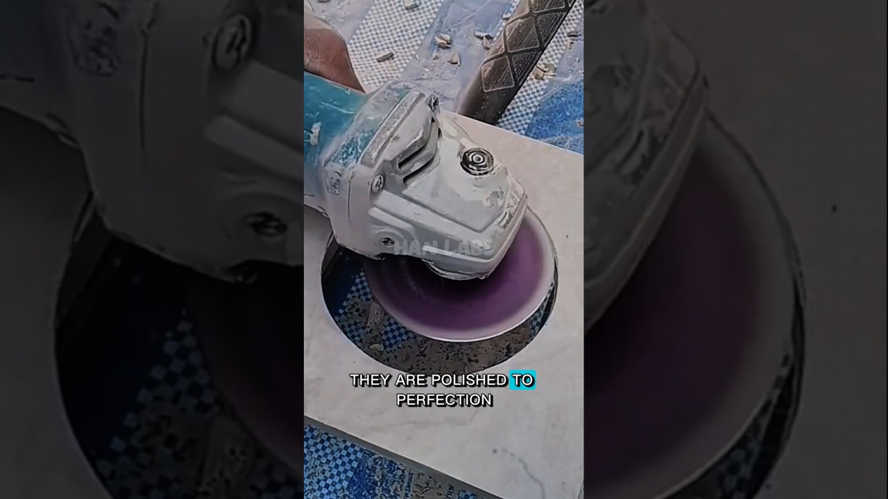 A worker cuts a perfect circle pattern in thick ceramic tiles#shorts #construction #shortvideo #fyp