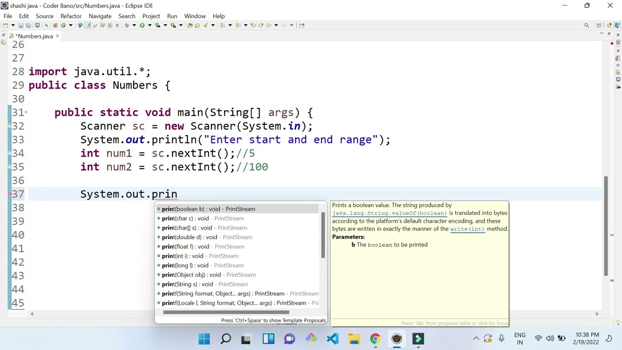Program to print all perfect number in a given range | Java Eclipse Project