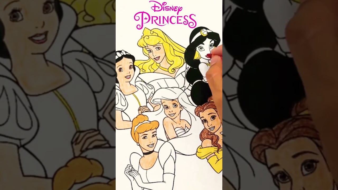 Coloring Disney Princess Cinderella Snow White Belle Ariel Jasmine Aurora