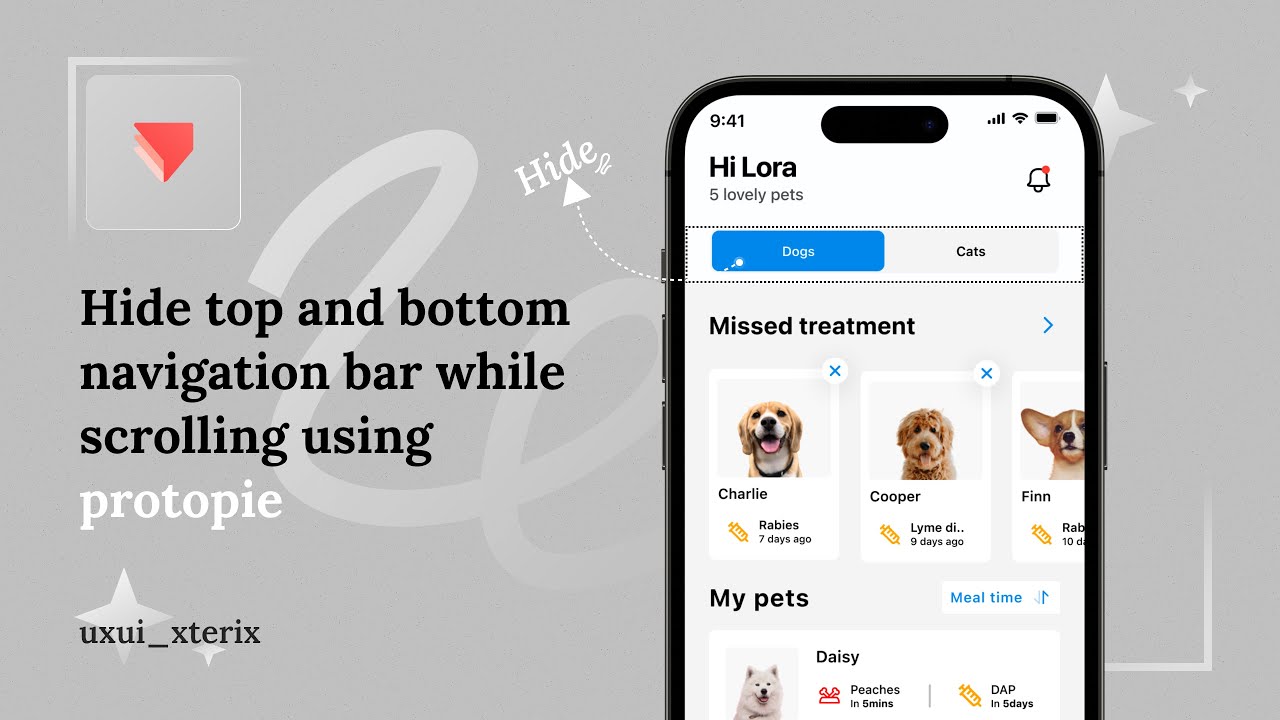Hide top and bottom navigation bar while scrolling using protopie