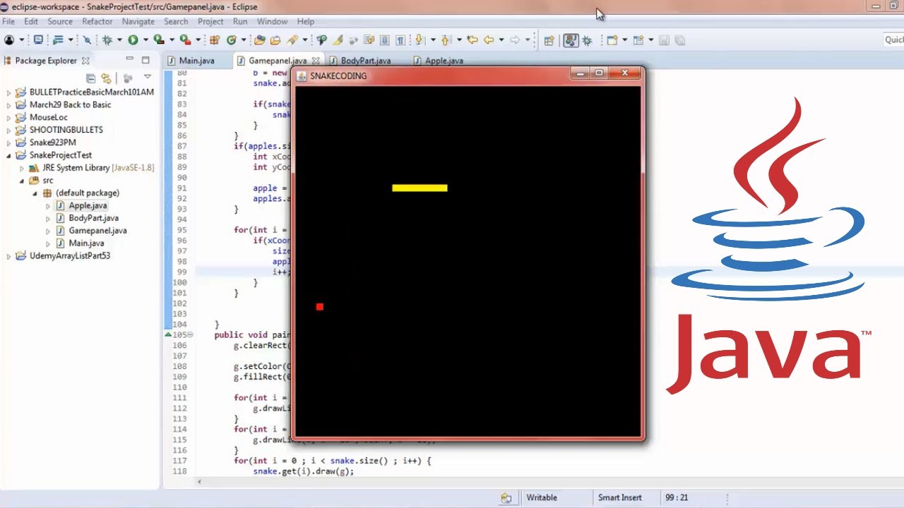 Java Game Coding - Basic Snake Game (ECLIPSE) Tutorial