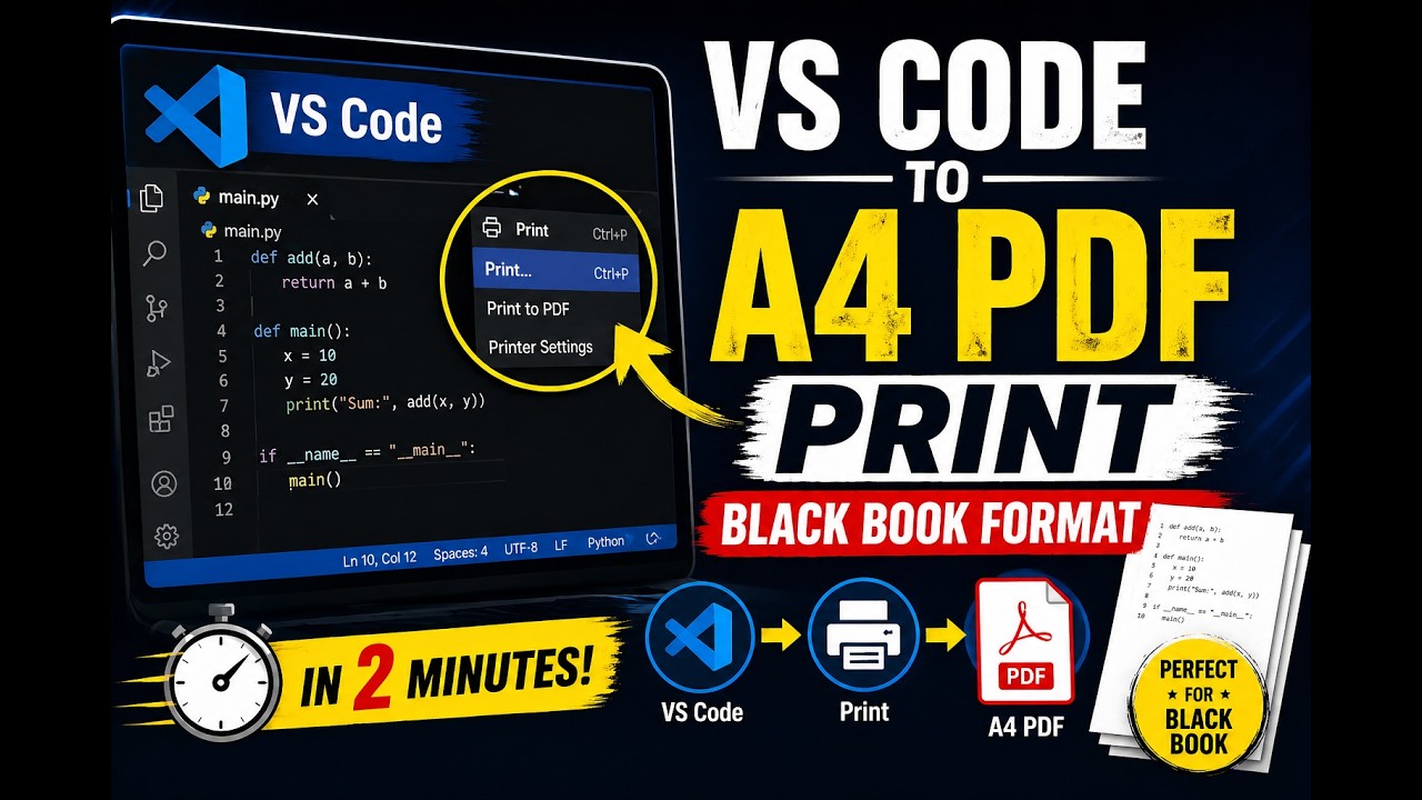 “VS Code to A4 PDF Print (Black Book/pdf Format in 2 Minutes)”