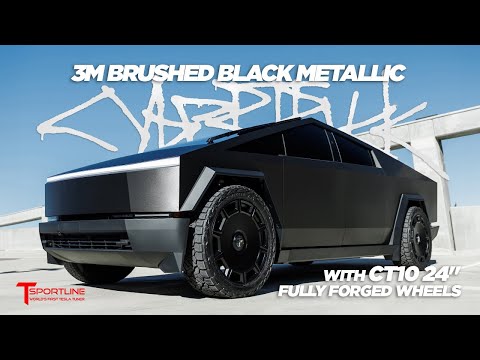 🦾 Textured & Directional Surface! Cybertruck Finished in 3M Brushed Metallic Black Vinyl Wrap Film