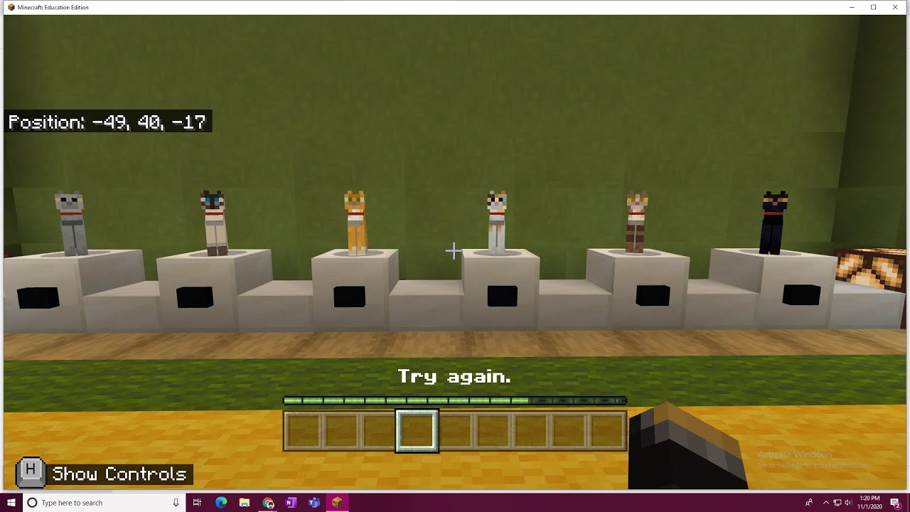 Minecraft Education Edition- Python Walkthrough, Lesson 4- Lists, Activity 3, Task 1