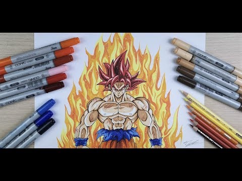 How to draw Goku Super Saiyan God! Step by Step Tutorial | TolgArt ...