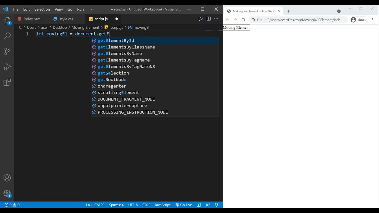 Follow the cursor with Mousemove | HTML | CSS | JAVASCRIPT