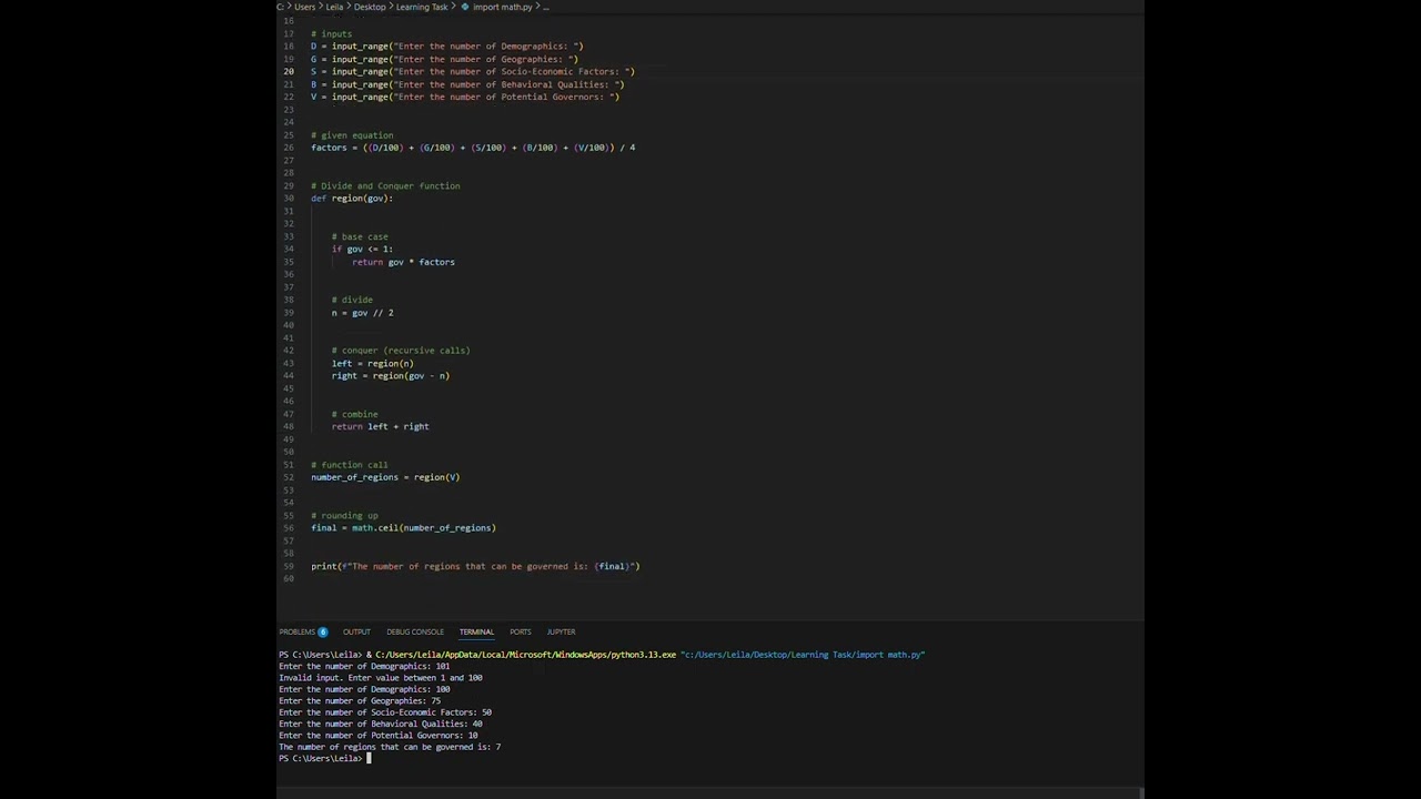 Learning Task - (Divide and Conquer Algorithm)