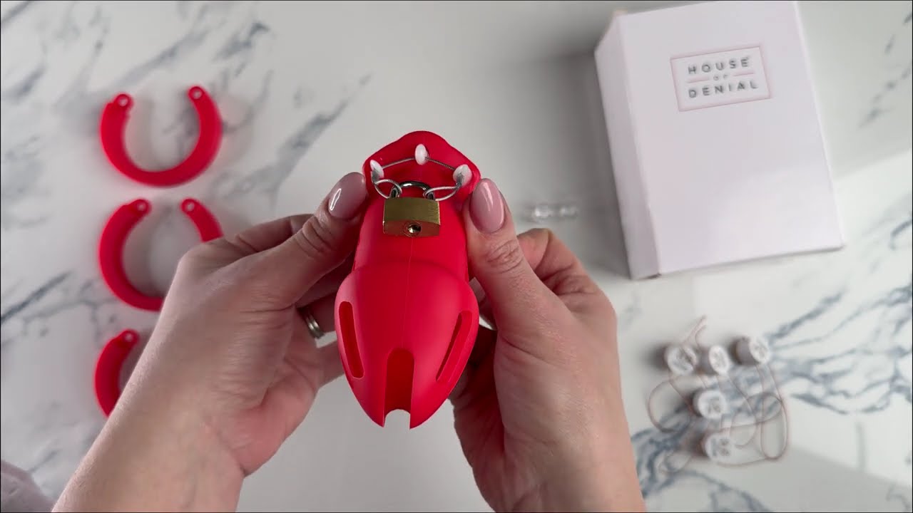 Red HoD601 Silicone Chastity Cage Kit Assembly | House of Denial