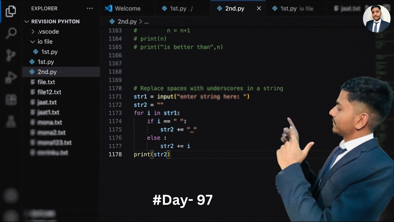 Python program to Replace spaces with underscores in a string. #codeeveryday #100daysofcode #python