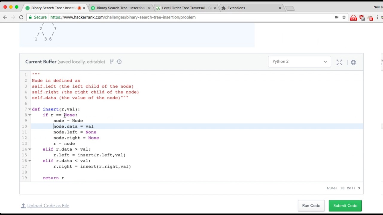 HackerRank | binary search tree insertion/problem