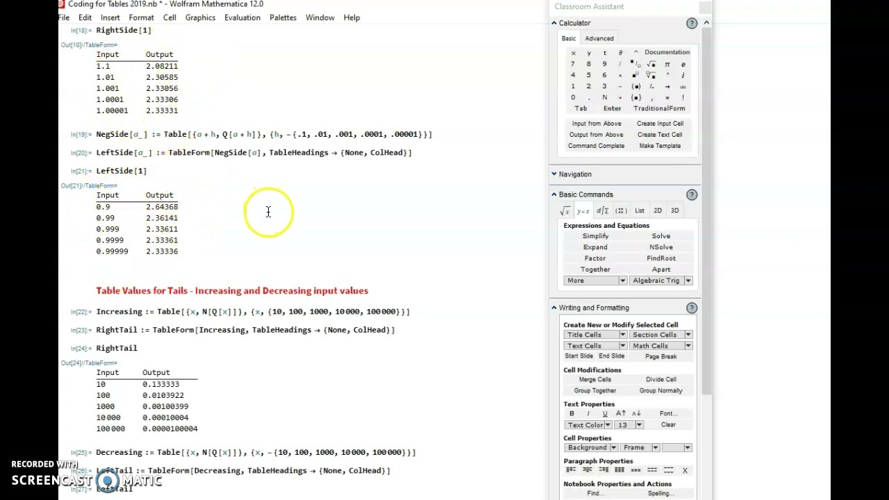 Using Mathematica Tables for Limits