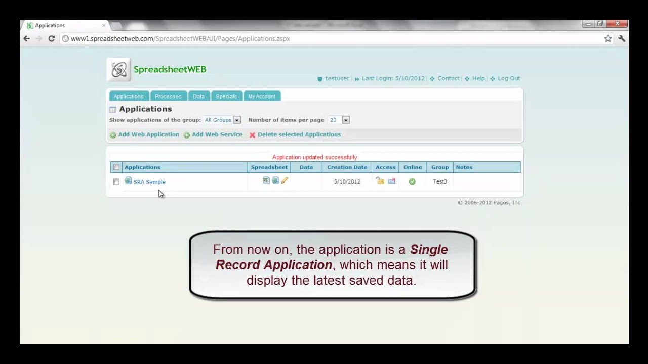 Single Record Application feature of SpreadsheetWEB
