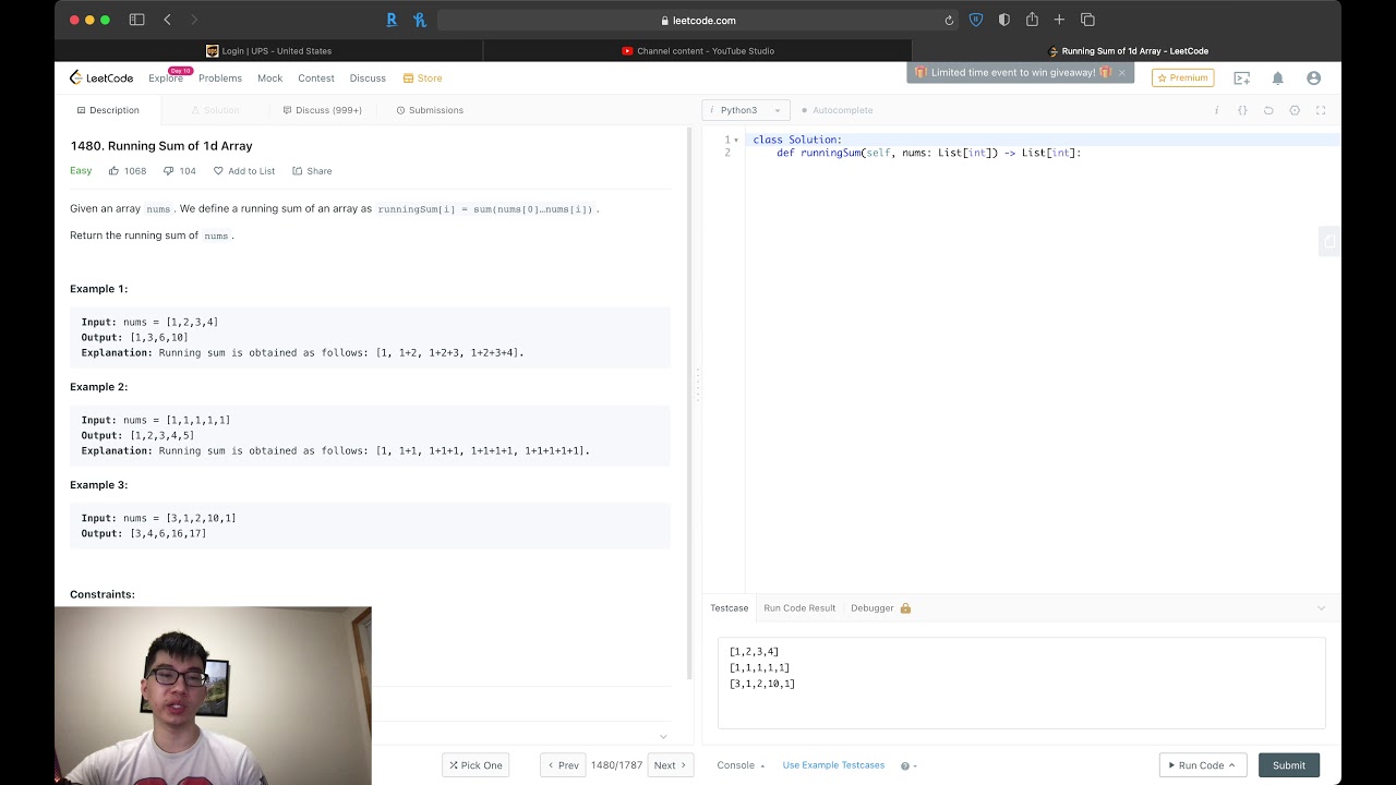 LeetCode Running Sum of 1d array Solution Explained Python