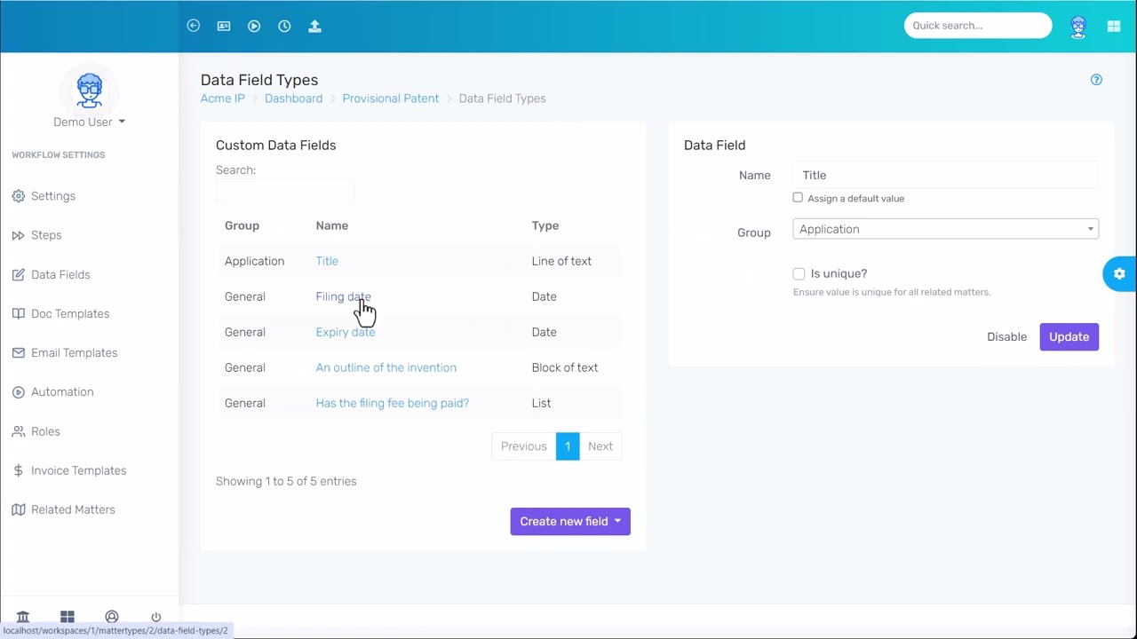 3. Custom data fields