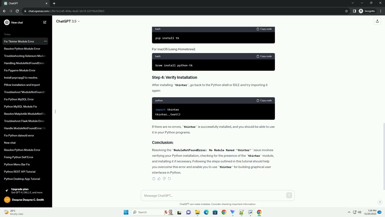 python modulenotfounderror no module named tkinter