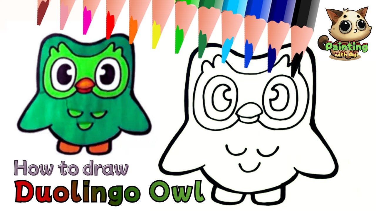How to draw the Duolingo Owl ❤️ easy drawing for children | Painting with Agi - step by step -