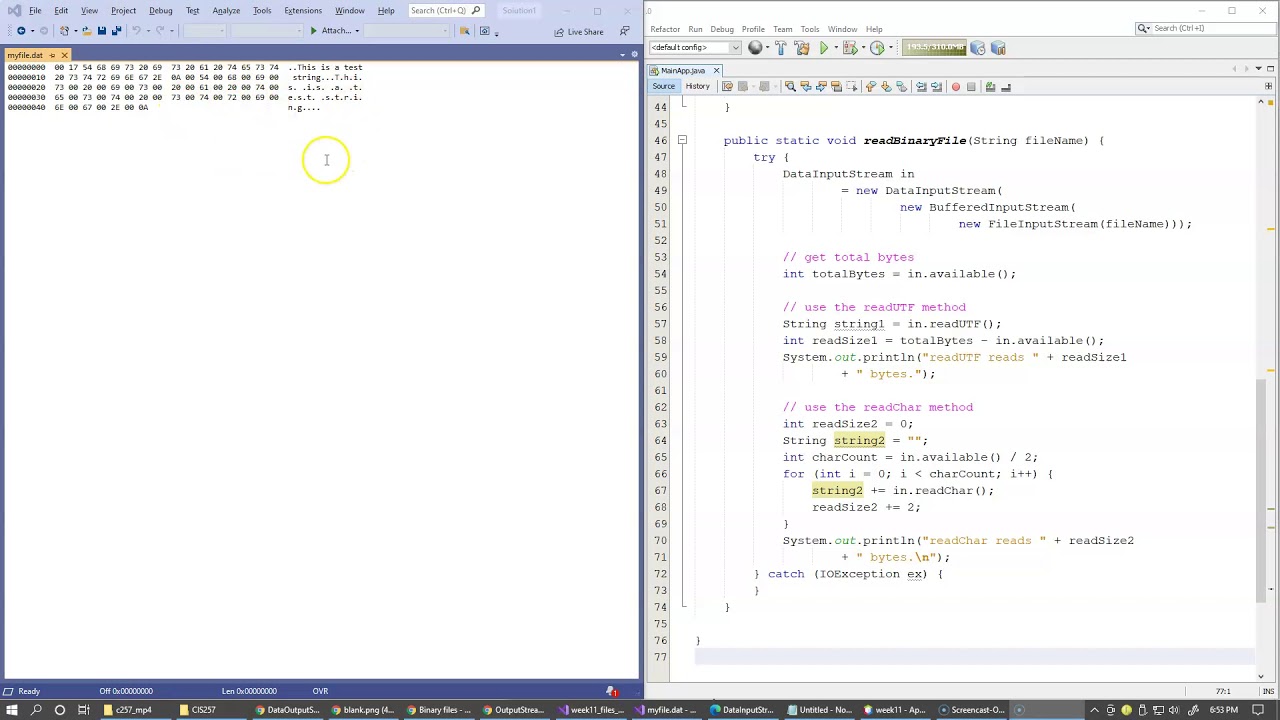 11.14 DataOutputStream debugging: using Visual Studio Binary Editor