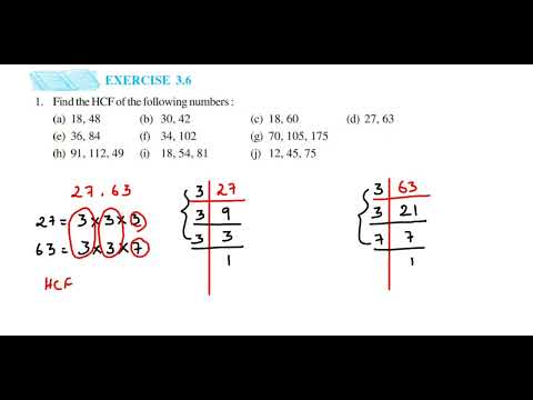 Find the HCF of the following numbers :(i) 18, 48 (ii) 30, 42 (iii) 18, 60 (iv) 27, 63. 1q ex 3.6