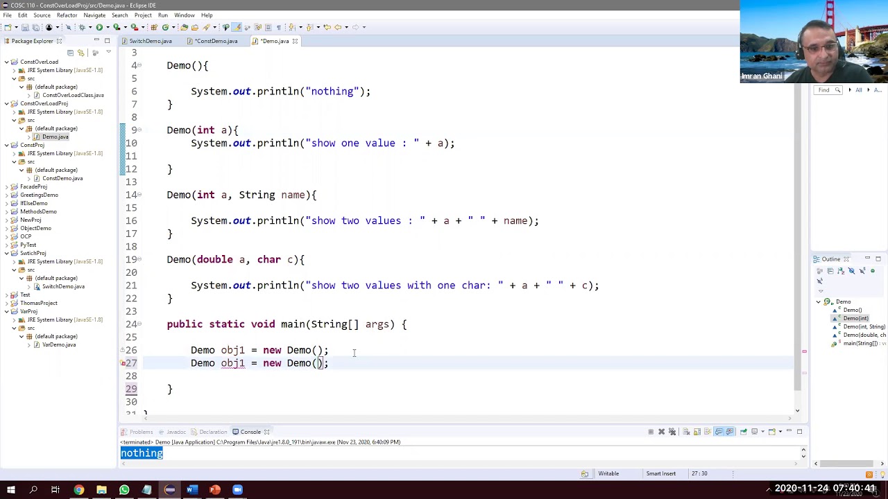 Java Constructor overloading Tutorial for Beginners using Eclipse