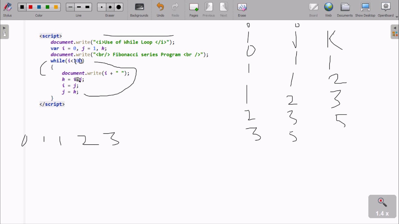 JavaScript Fibonacci Series using While Loop