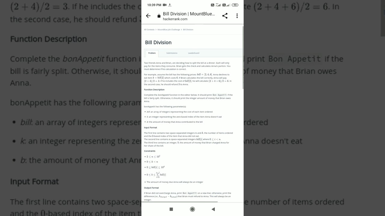 Bill Division Hackerank Solution#youtubeshorts#viralshort#java#hackerrank