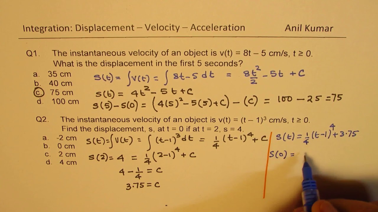Kinematics Displacement Velocity Acceleration Integration IGCSE IB