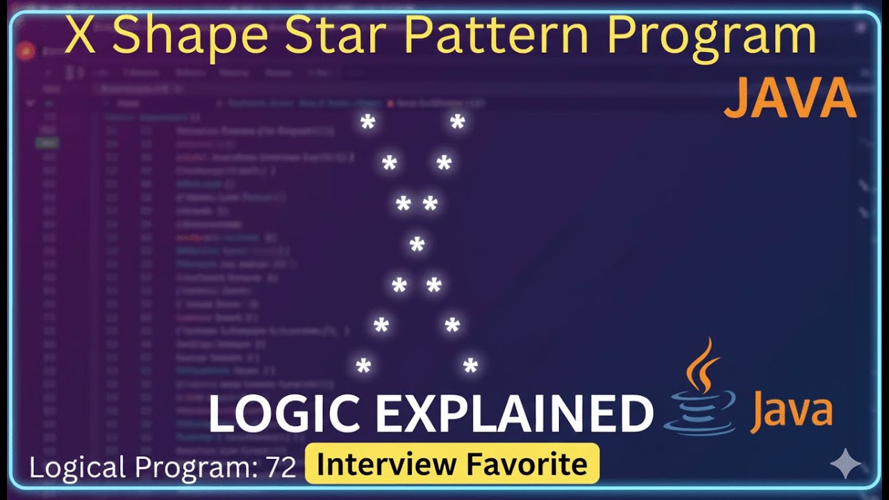 X Shape Star Pattern in Java | Star Pattern Programs | Logical Interview Question | Java Tutorial