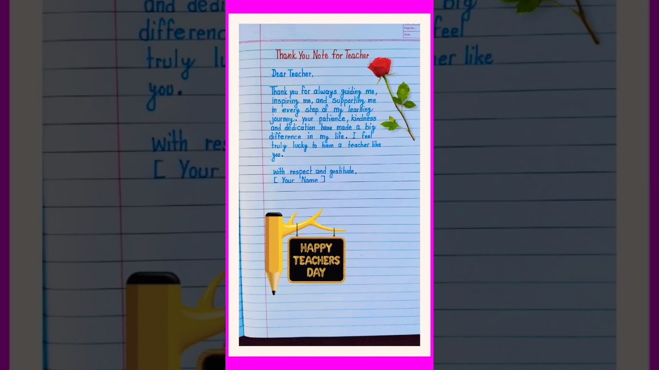Thankyou notes for teachers l Teachers day Card writing l thankyou note for teacher by student