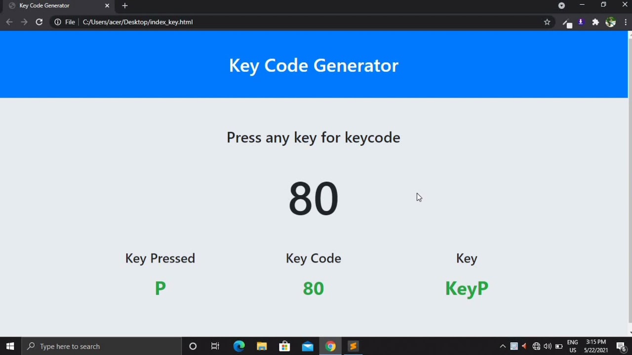 Keyboard's keycode generating web application (Javascript)