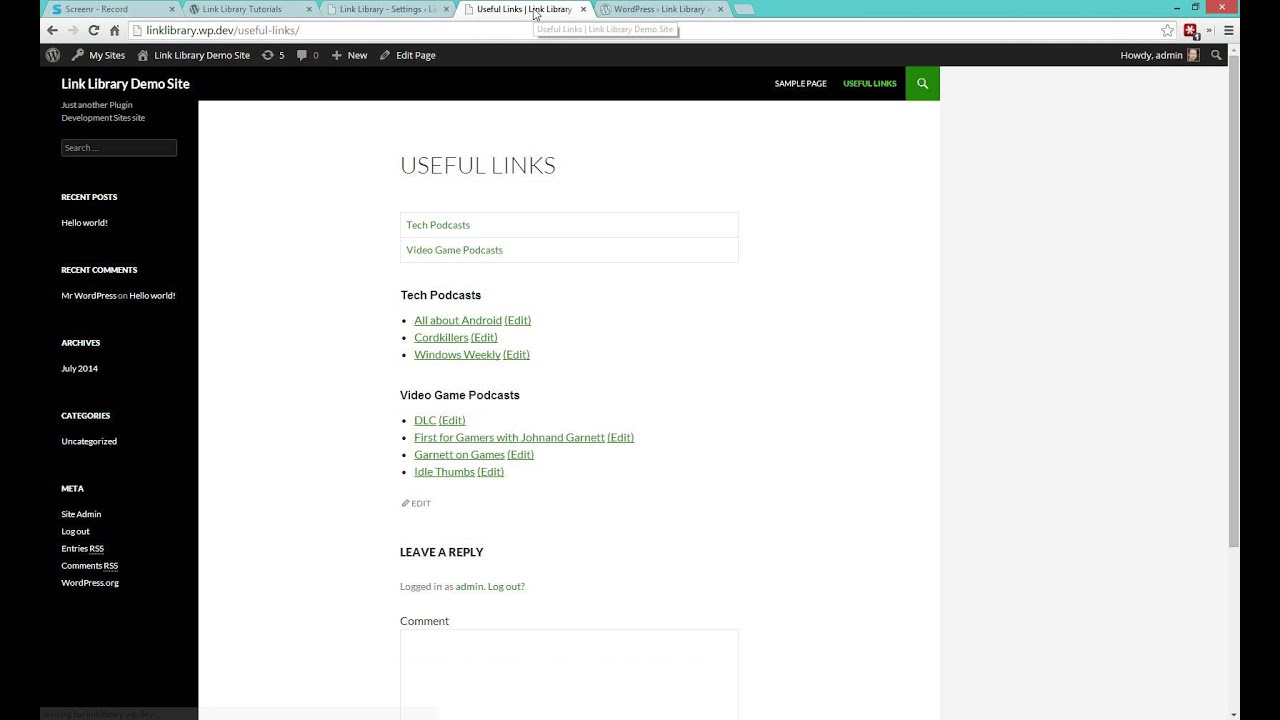 Link Library for WordPress Tutorial - 2 - Category Selection
