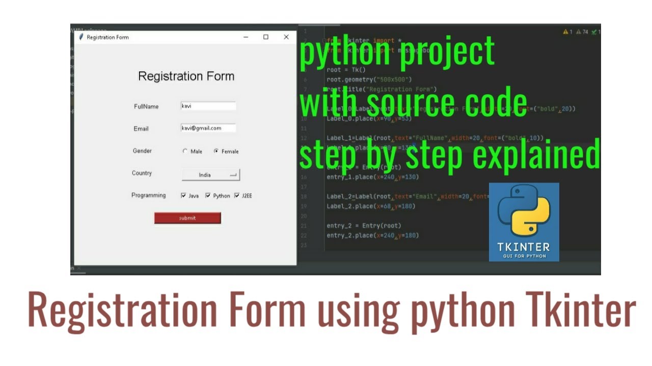 Registration Form using Tkinter #python3#English#GUI