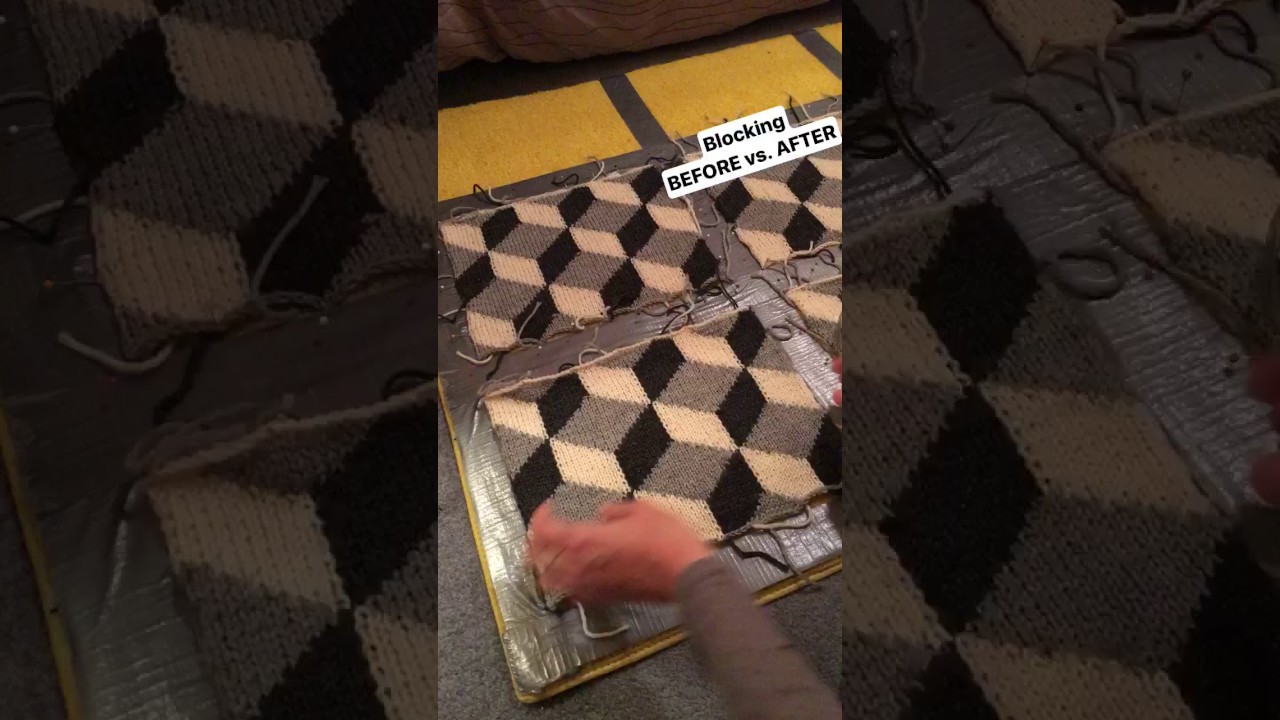 The beauty of blocking intarsia knitting!