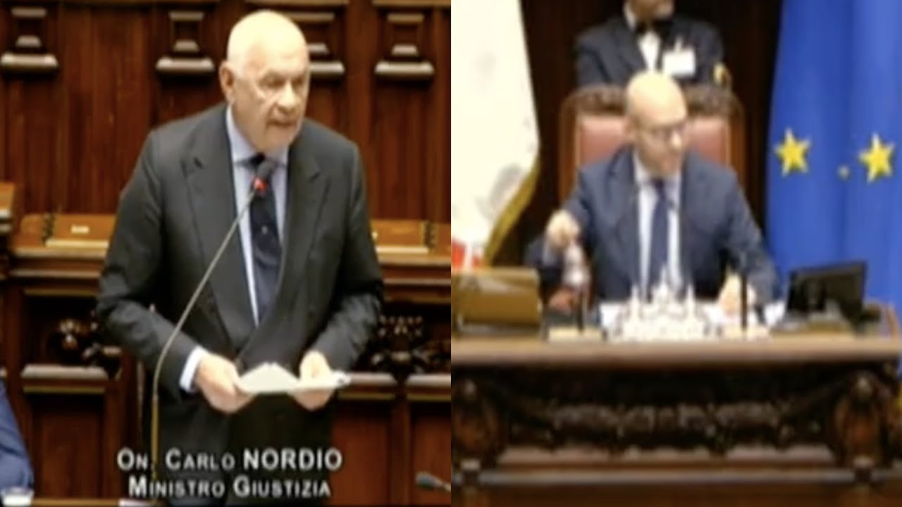 PROTESTE E URLA ALLA FINE DELL'INTERVENTO DEL MINISTRO CARLO NORDIO ALLA CAMERA DEI DEPUTATI