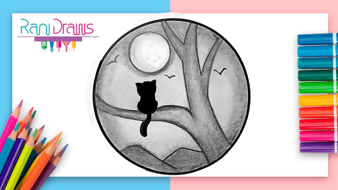 Cómo dibujar un PAISAJE NOCTURNO con lápiz - ideas de dibujos de paisajes fáciles