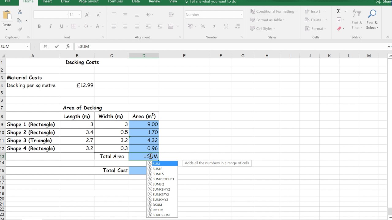 Module 2 - Spreadsheets - Decking
