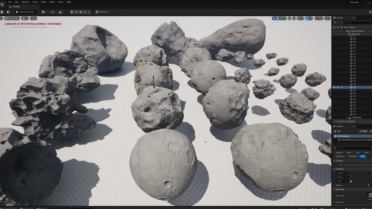 asteroids 3d set - UE preview