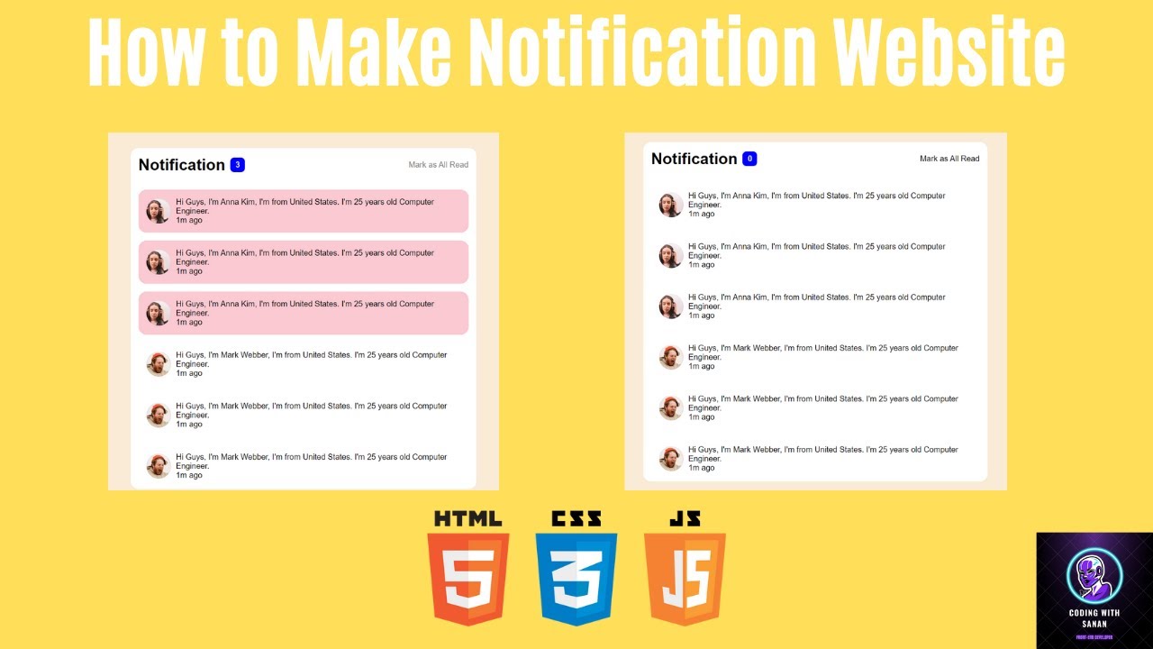 How to Make a Notification Page with HTML, CSS, JS | JavaScript Tutorial